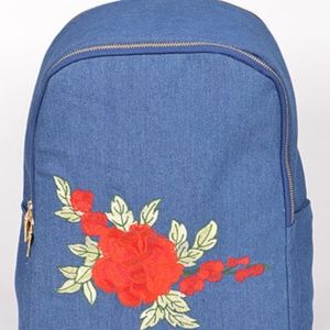 Bags | Real Red Rose Embroidery Denim Backpack | Poshmark